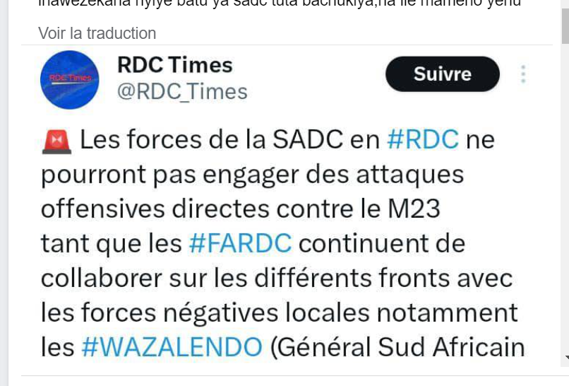 Faux, les forces de la SADC en mission au Nord-Kivu n’ont pas exigé le ... Faux, les forces de la SADC en mission au Nord-Kivu n’ont pas exigé le ...